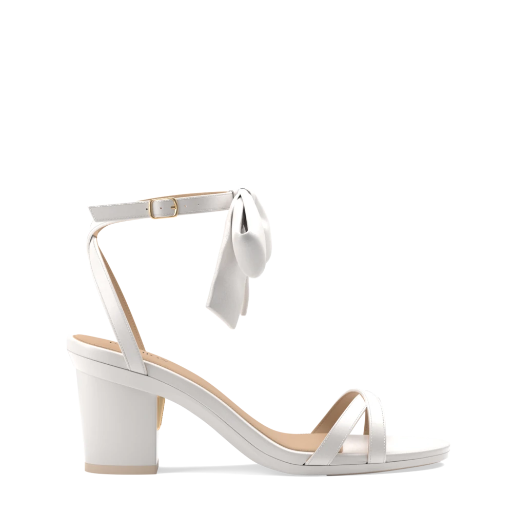 The Brynn White Satin Bow + Block Heel Kit 3 White - FINAL SALE