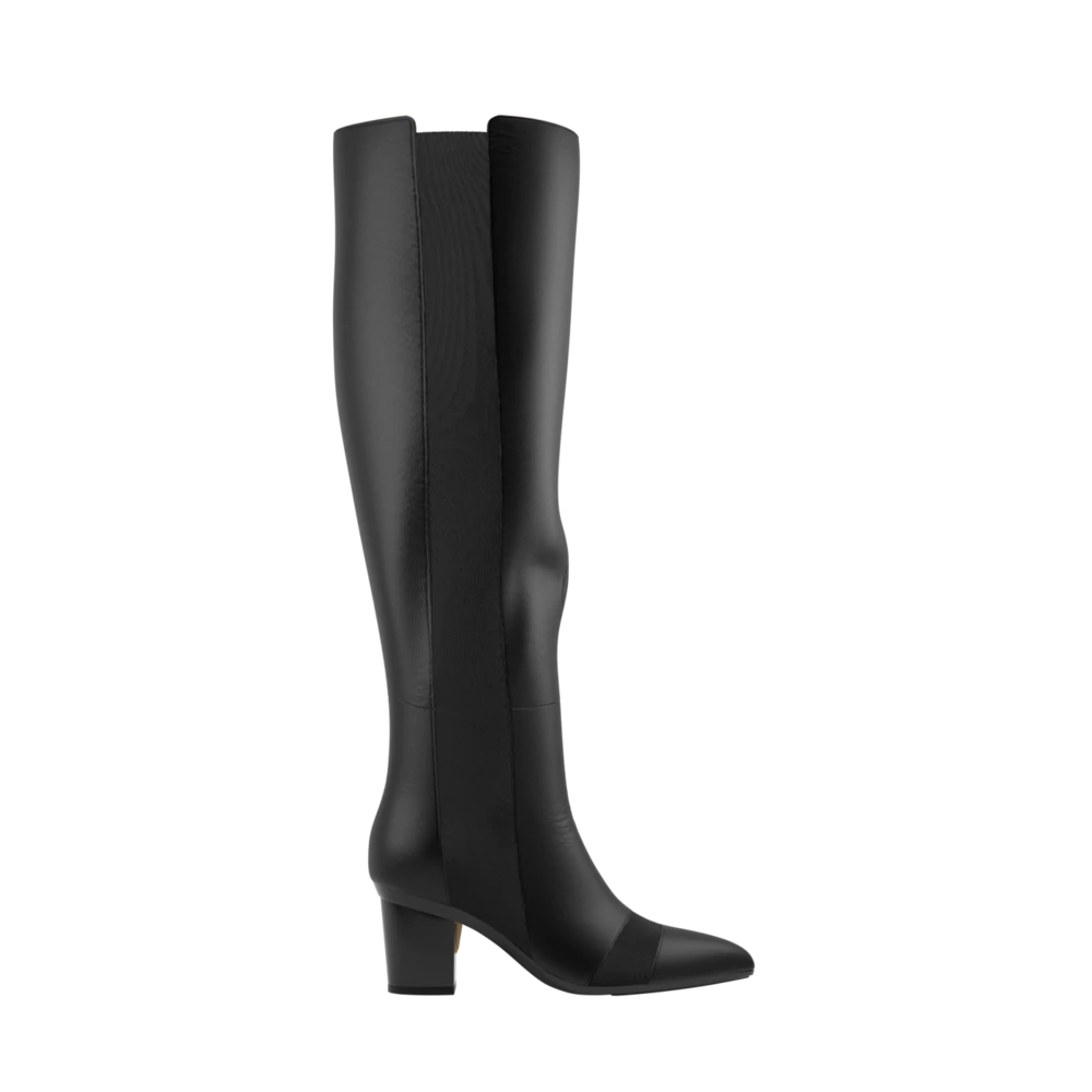 The Knee High Boot Coal Leather + Block Heel Kit 3 Coal